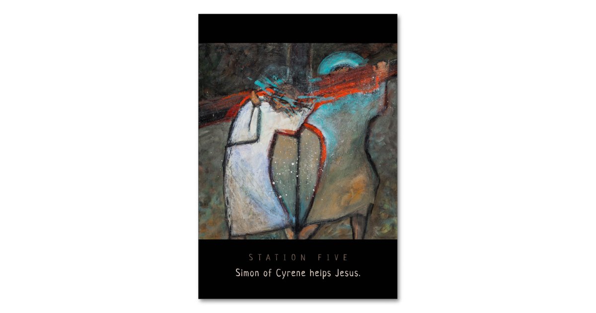 Station Five, Simon of Cyrene helps, Prayer Card | Zazzle