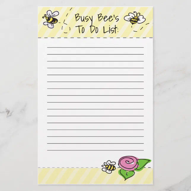 Stationary Busy Bee's To Do List Stationery | Zazzle