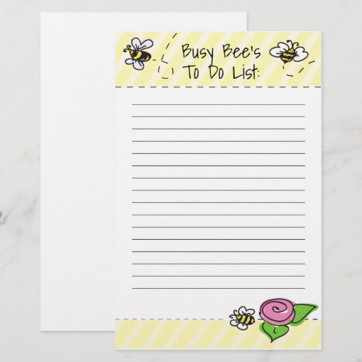 Stationary Busy Bee's To Do List Stationery | Zazzle