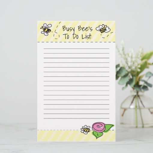 Stationary Busy Bee's To Do List Stationery | Zazzle