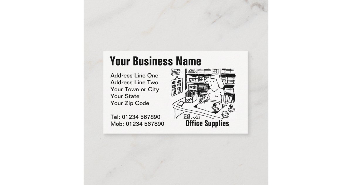 Stationers & Office Supplies Cartoon Business Card | Zazzle