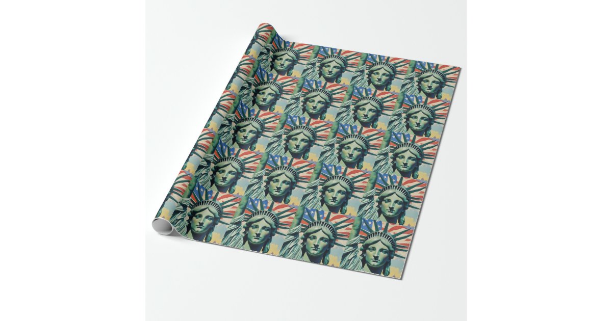 Statue of Liberty & American Flag Art New York Wrapping Paper | Zazzle