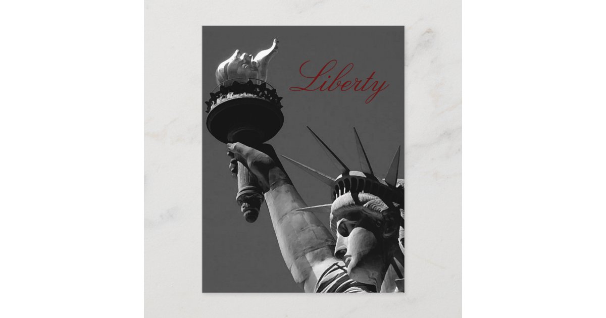 Statue of Liberty Gray Red Script Post Card | Zazzle