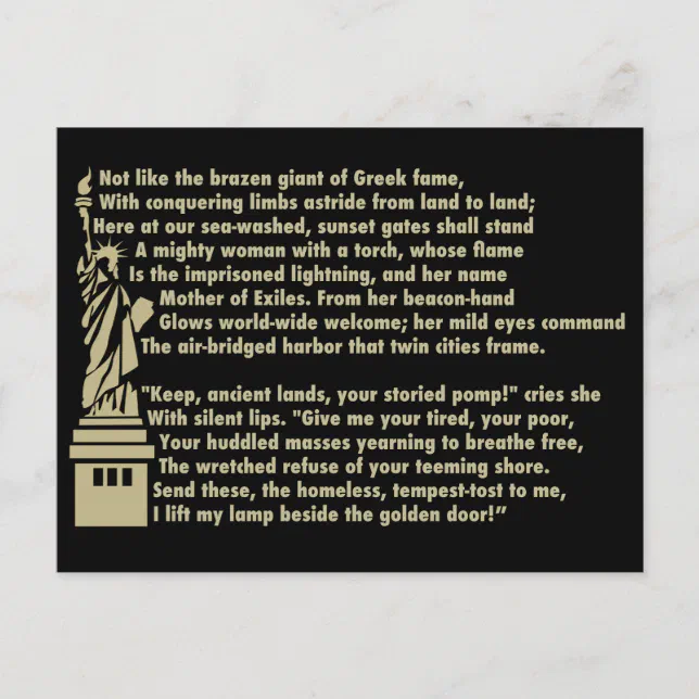 Statue of Liberty - New Colossus Patriotic Poem Postcard | Zazzle