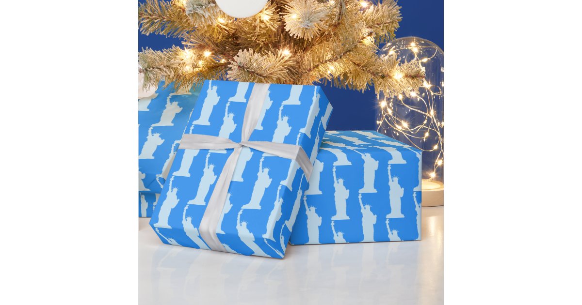 Statue of Liberty Pattern Elegant Blue New York Wrapping Paper | Zazzle