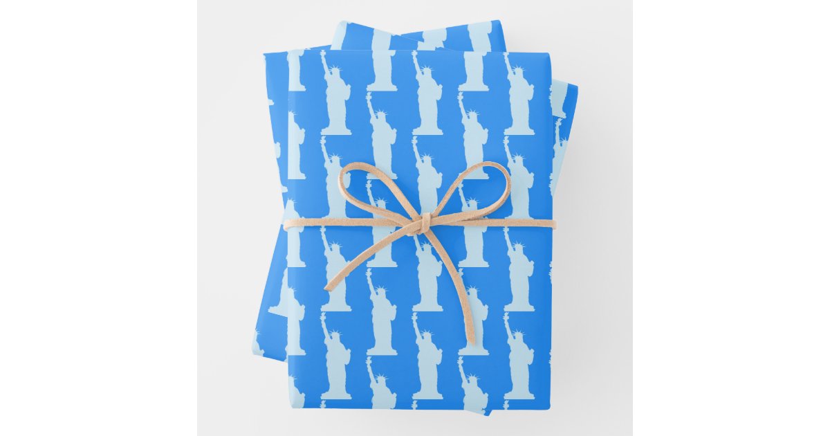 Statue of Liberty Pattern Elegant Blue New York Wrapping Paper Sheets ...