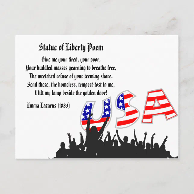 Statue of Liberty Poem, A Nation of Immigrants Postcard | Zazzle