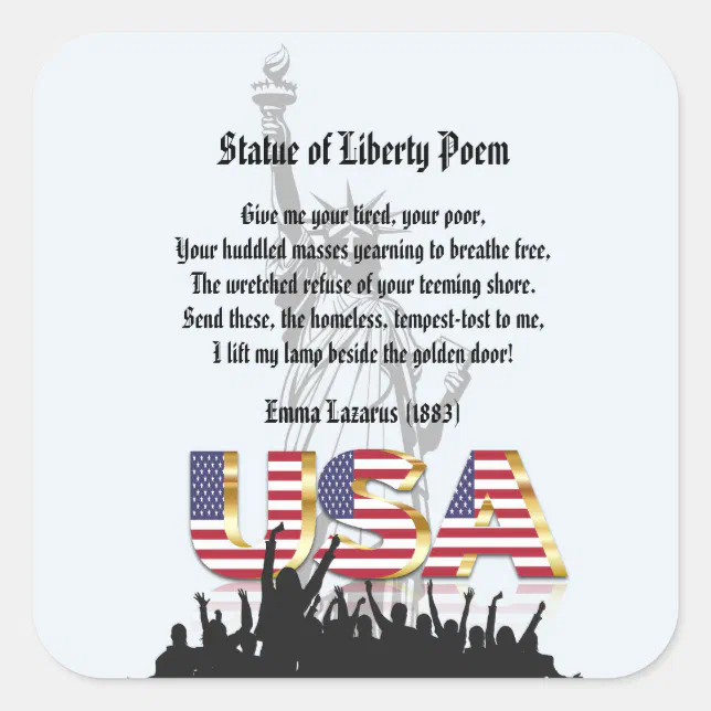 Statue of Liberty Poem, A Nation of Immigrants Square Sticker | Zazzle
