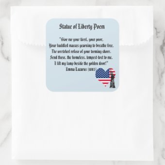 Statue of Liberty Poem Square Sticker | Zazzle