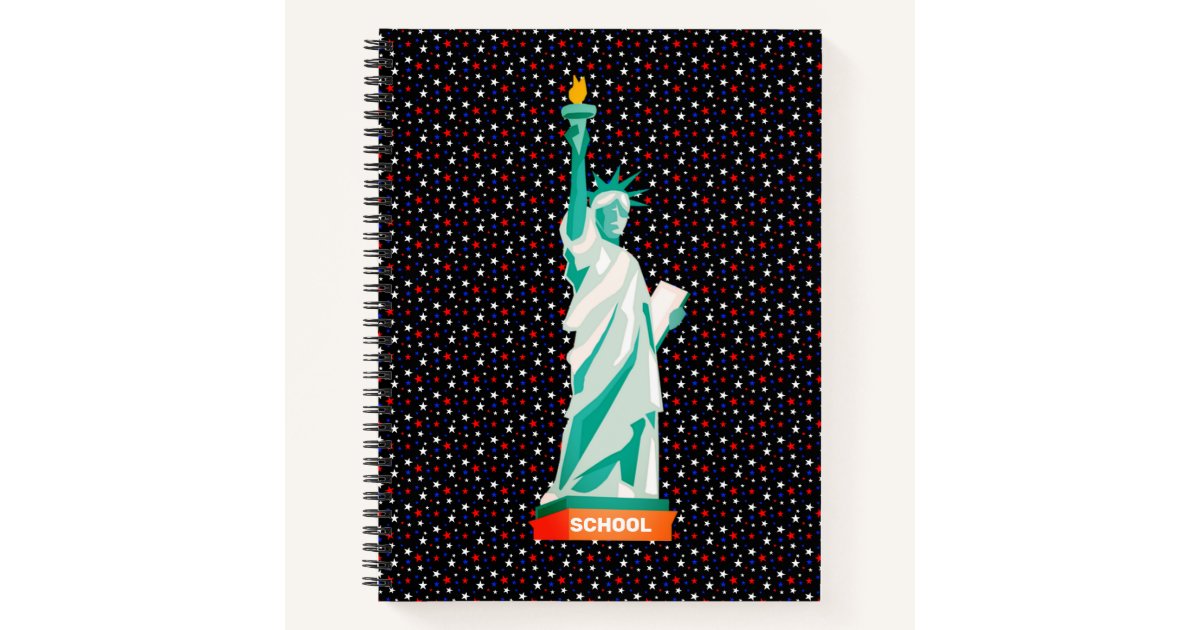 Statue of Liberty & Stars on Black Notebook | Zazzle