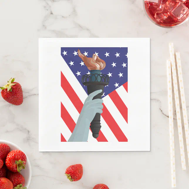 Statue of Liberty Torch with American Flag Napkins | Zazzle