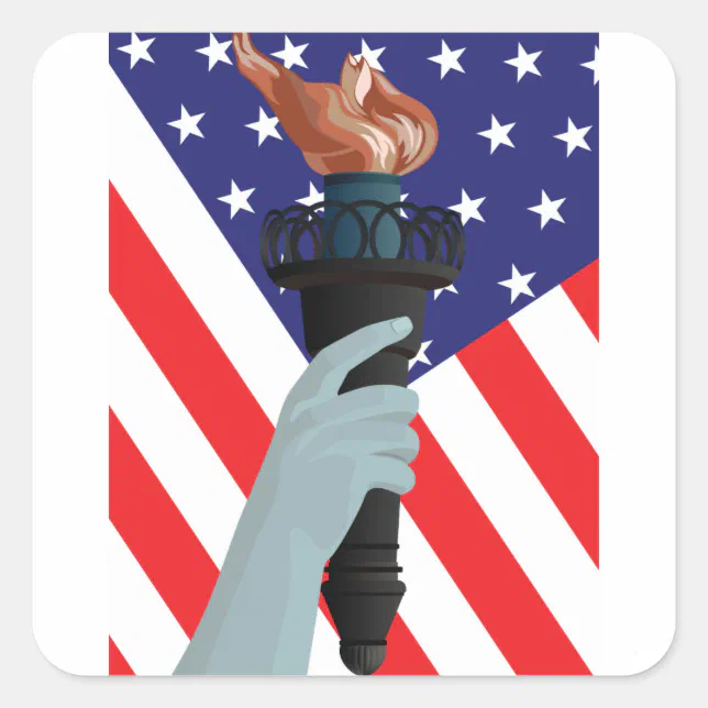 Statue of Liberty Torch with American Flag Square Sticker | Zazzle