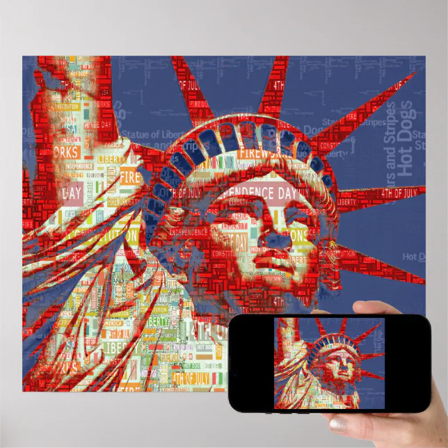 Statue of Liberty with 4th of July Word Cloud Poster | Zazzle