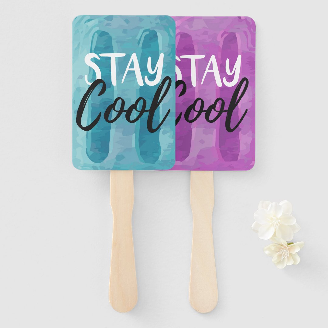 Stay Cool Blue & Purple Ice Pop Summer Treat Party Hand Fan | Zazzle