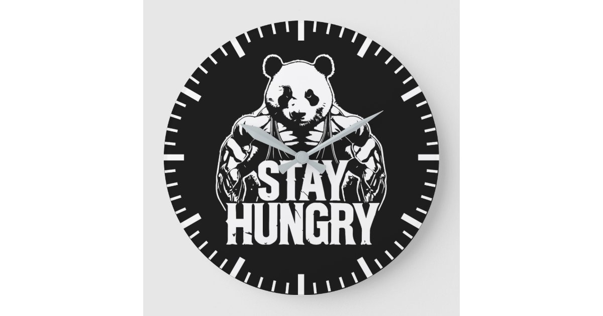 Stay Hungry, Gym Panda, Bodybuilding Motivational Large Clock | Zazzle
