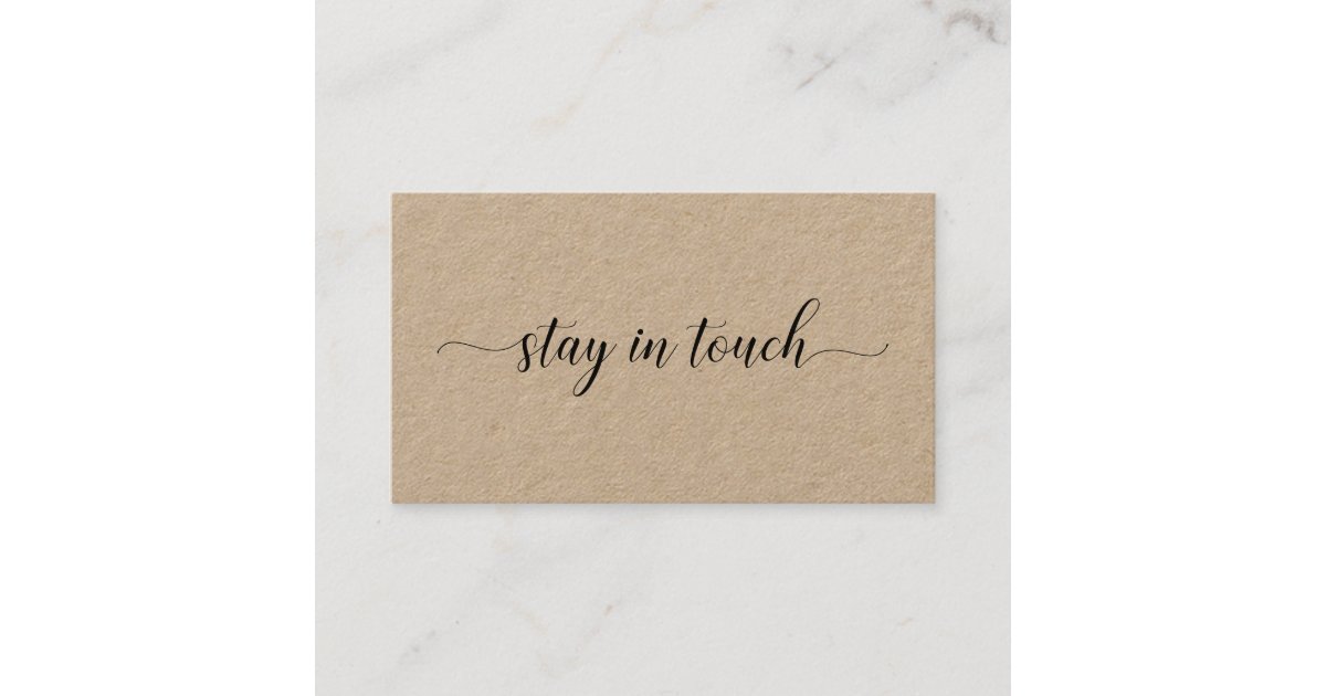 Stay In Touch Elegant Black Script Kraft Calling Card | Zazzle