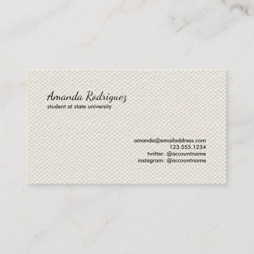 Stay In Touch Elegant Script on Beige Faux Canvas Calling Card | Zazzle