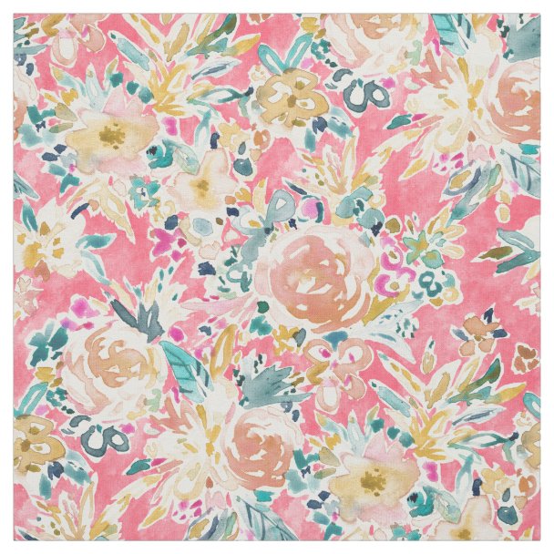 SWOOSH Pink Mint Floral Fabric | Zazzle