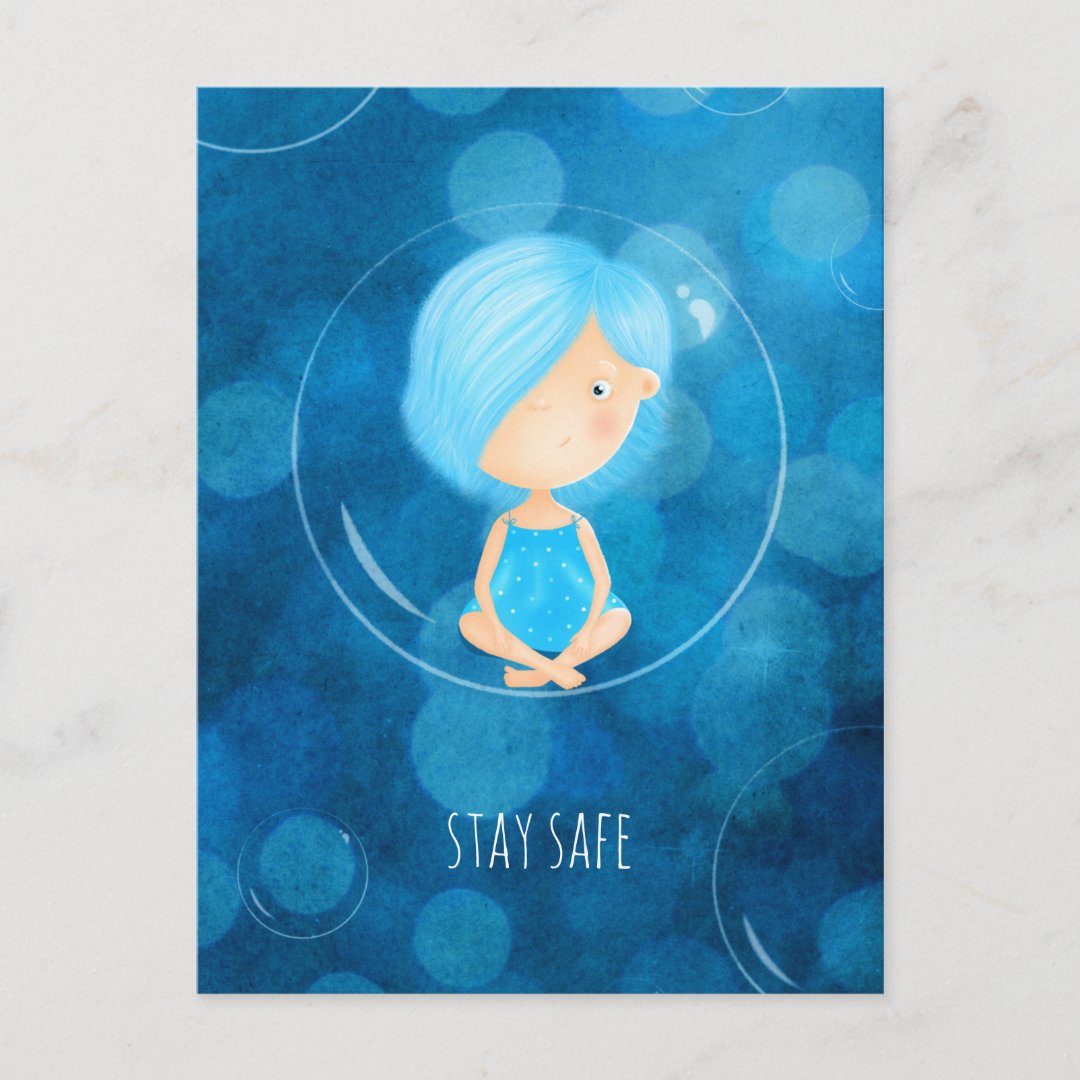 Stay Safe Covid Cute Funny Girl Bubble Drawing Postcard | Zazzle