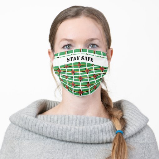 Stay Safe DOMINICA FLAG Customizable Adult Cloth Face Mask | Zazzle