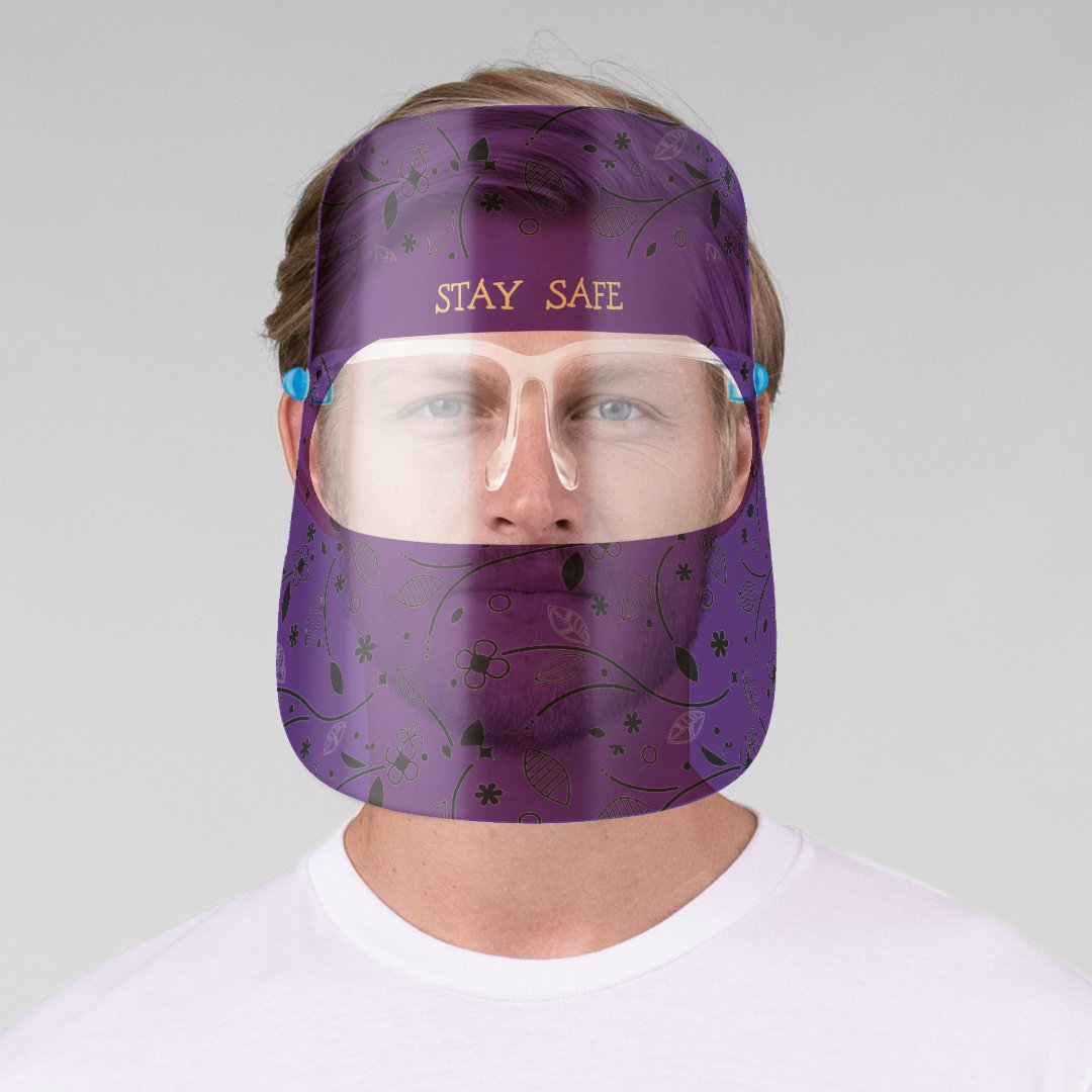 Stay Safe PURPLE FLORAL PRINT Customizable Face Shield | Zazzle