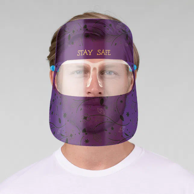 Stay Safe PURPLE FLORAL PRINT Customizable Face Shield | Zazzle