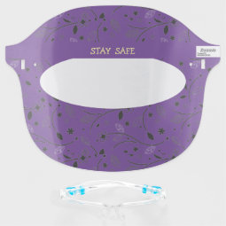 Stay Safe PURPLE FLORAL PRINT Customizable Face Shield | Zazzle