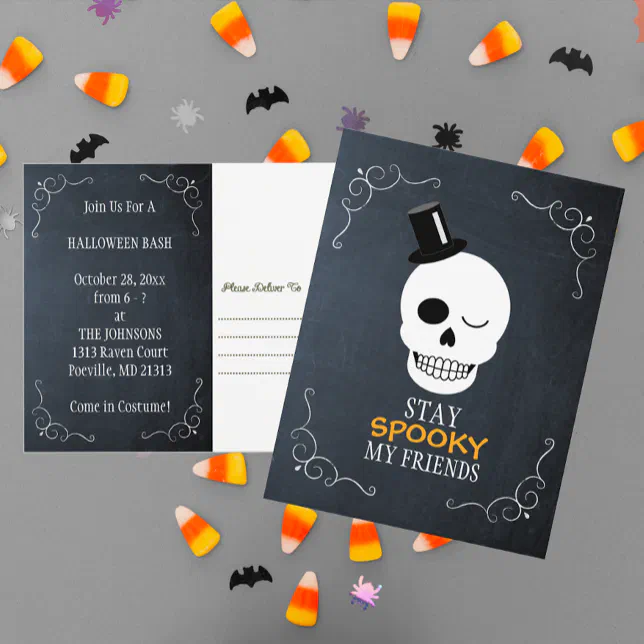 Stay Spooky My Friends Skull Halloween Invitation Postcard | Zazzle