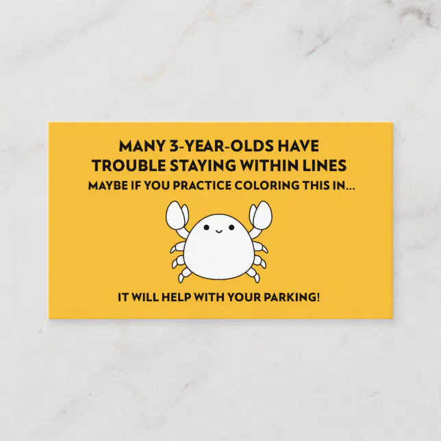Staying Within Lines Coloring Crab Bad Parking Business Card | Zazzle Staying Within Lines Coloring Crab Bad Parking Business Card | Zazzle