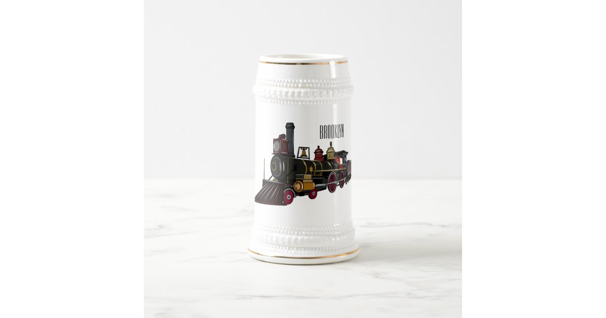 Steam locomotive cartoon illustration beer stein | Zazzle