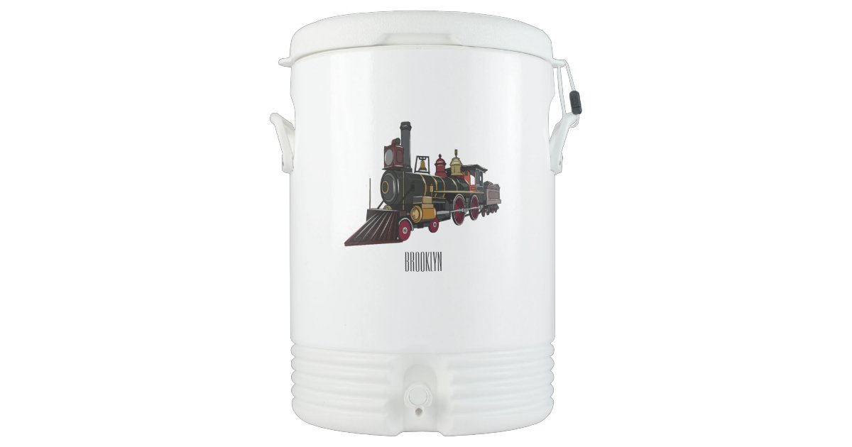 Steam locomotive cartoon illustration beverage cooler | Zazzle