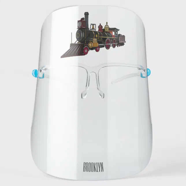 Steam locomotive cartoon illustration face shield | Zazzle