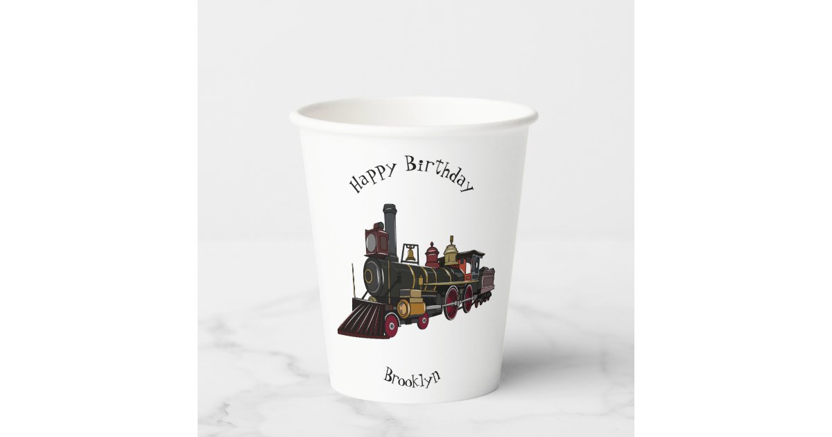 Steam locomotive cartoon illustration paper cups | Zazzle