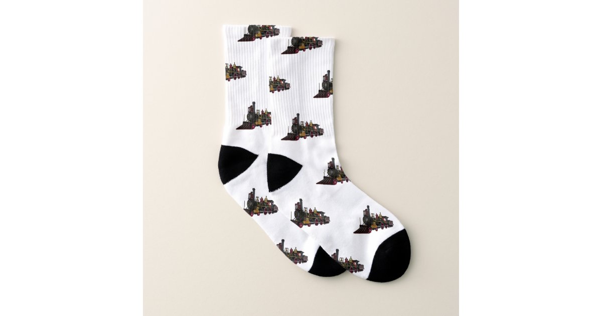 Steam locomotive cartoon illustration socks | Zazzle