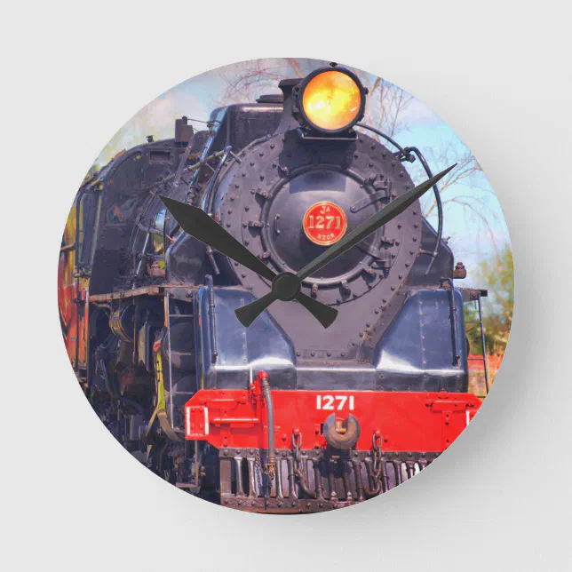 Steam Locomotive Train Railway Railroad Gifts Roun Round Clock | Zazzle