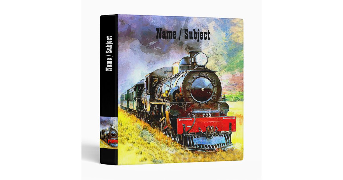 Steam Train Engine Locomotive 778 add name 3 Ring Binder | Zazzle
