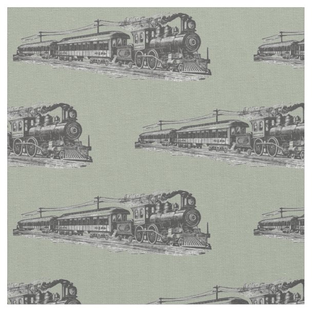 Vintage Victorian Era Steam Locomotive Train Fabric | Zazzle