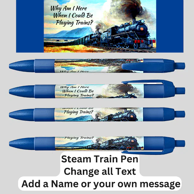 Steam Train Locomotive Engines with Text Pen | Zazzle