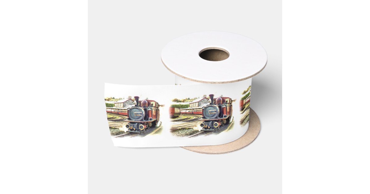STEAM TRAIN SATIN RIBBON | Zazzle