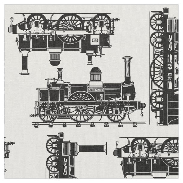 Vintage Victorian Era Steam Locomotive Train Fabric | Zazzle.com