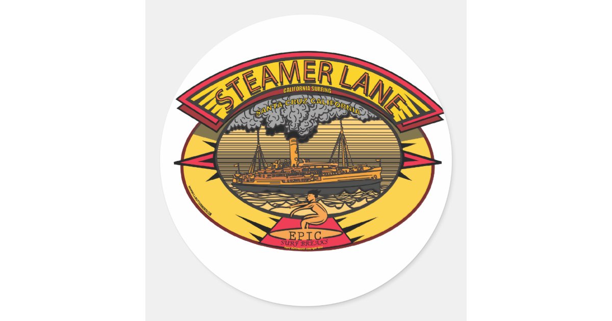 STEAMERS LANE SANTA CRUZ CA. CLASSIC ROUND STICKER | Zazzle