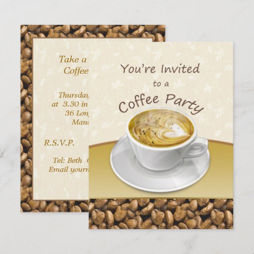 Steaming cappuccino coffee cup Party Invitation | Zazzle