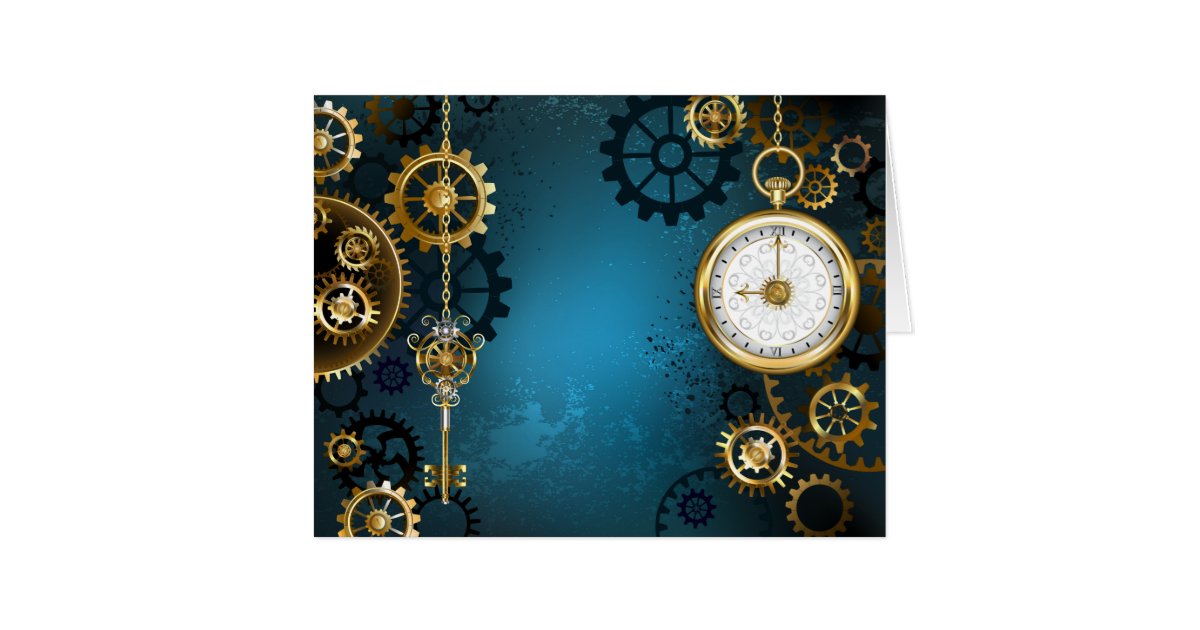 Steampun turquoise Background with Gears | Zazzle