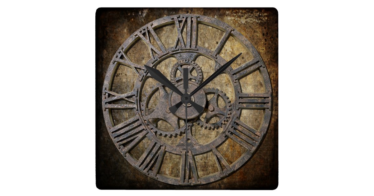 Steampunk 1 square square wall clock | Zazzle.com