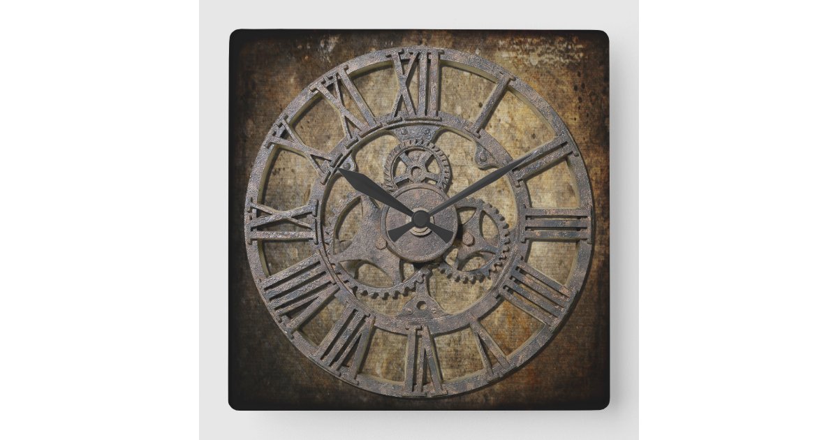 Steampunk 1 square square wall clock | Zazzle
