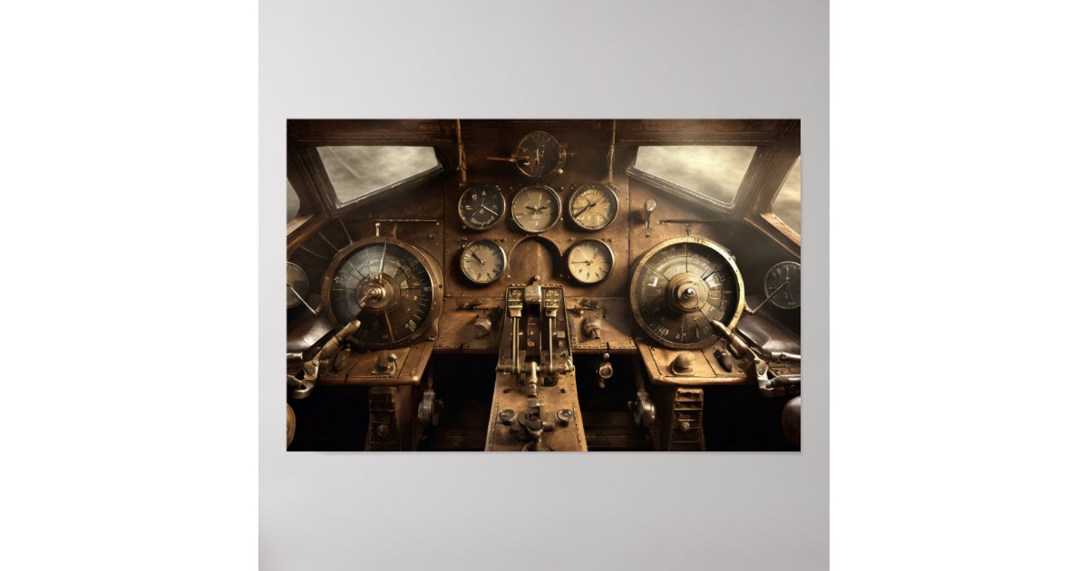 Steampunk airplane cockpit poster | Zazzle