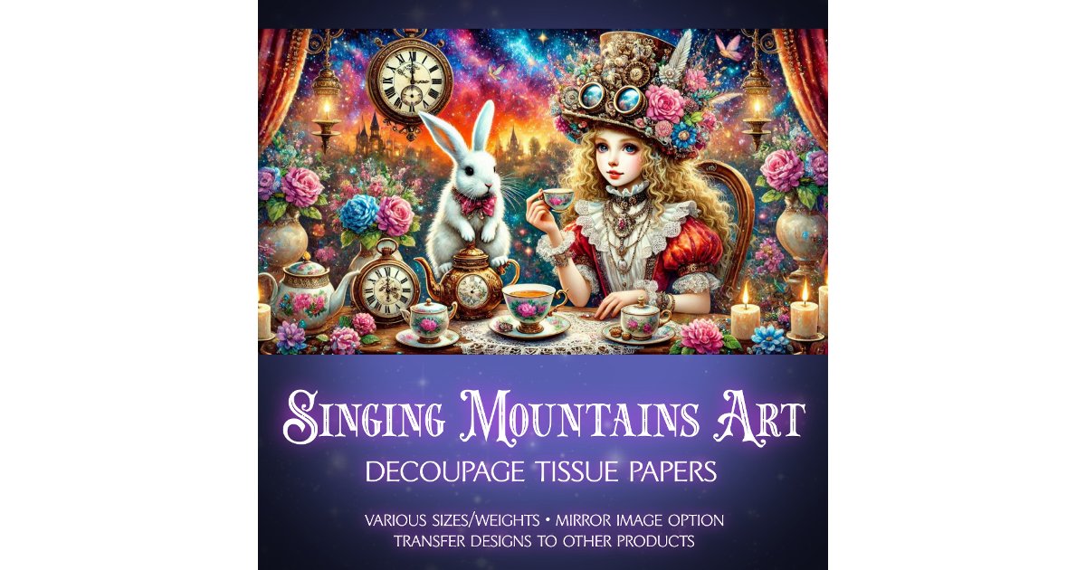 Steampunk Alice White Rabbit Tea Party Decoupage Tissue Paper | Zazzle