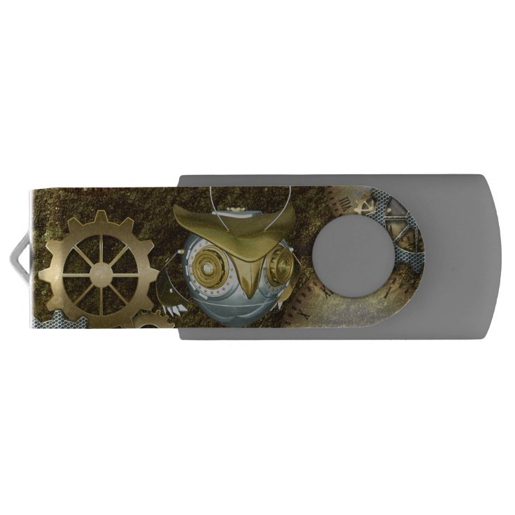 Steampunk, awesome mechanical owl with gears USB flash drive | Zazzle