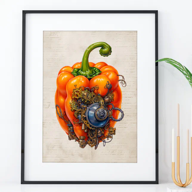 Steampunk Bell pepper wall art, kitchen Poster | Zazzle