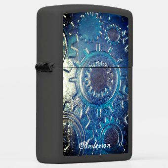 Steampunk Blue Gears Victorian Era Fantasy Zippo Lighter | Zazzle